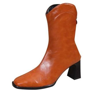 Generic Bottes de cowboy pour femme - Bottes western d&eacute;contract&eacute;es &agrave; bout carr&eacute; - Fermeture &eacute;clair dans le dos - &Eacute;l&eacute;gantes talons &eacute;pais - Bottes mi-mollet con