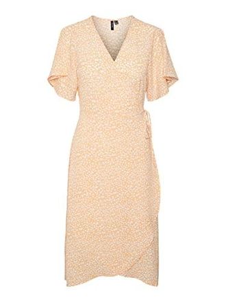 Vero Moda Vmsaki SS Calf Wrap Dress GA Noos Robe, Mock Orange/AOP : Mini Henna Vic, M Femme
