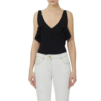 Elisabetta Franchi Femme, Tops, Noir, Taille: 44 FR Body &agrave; Volants et Col V
