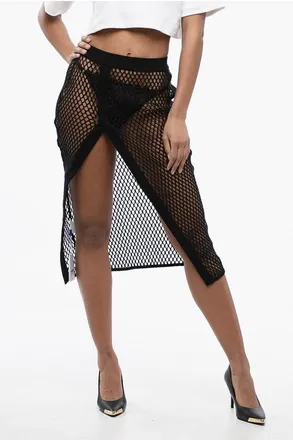 Off-white High-Waisted Midi Skirt with Mesh Design size 38