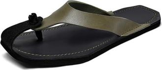 Generic Tongs en cuir pour homme - Tendance et d&eacute;contract&eacute;e - Confortables, kaki, 39 1/3 EU