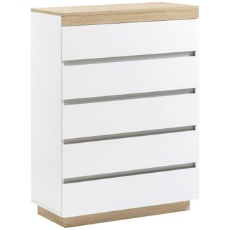 HOMCOM Kommode mit 5 Schubladen Schubladenkommode Mehrzweckschrank Sideboard Schrank Eiche+Wei&szlig; 80 x 40 x 109 cm
