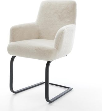 DELIFE Freischwinger Heira-Flex mit Armlehnen Plüsch Creme-Weiß Freischwinger flach Schwarz Taschenfederkern, Esszimmerstühle