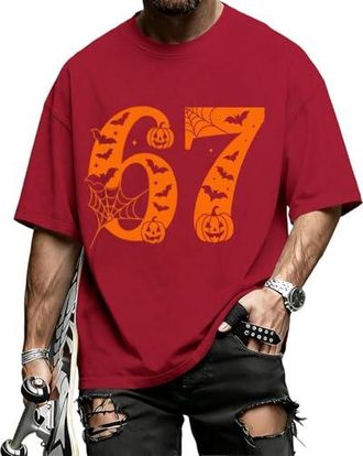 Generic T-shirt surdimensionn&eacute; pour homme | Col ras-du-cou 39 40 - T-shirt surdimensionn&eacute; &agrave; manches courtes en coton - Pour les voyages, rouge vin, 5XL