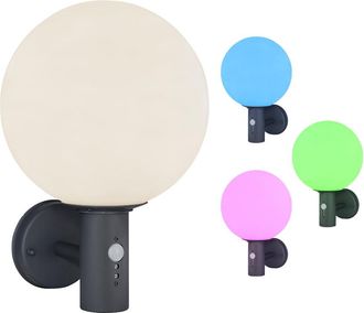 Globo Lighting Au&szlig;enleuchte Wandleuchte mit Bewegungsmelder Gartenleuchte Edelstahl Fassadenleuchte, Glaskugel wei&szlig; anthrazit, App Steuerung, Smart RGB LED 10W 806Lm