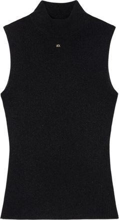 A|X Armani Exchange Femme, Tops, Noir, Taille: 36 FR Top &agrave; col montant sans manches c&ocirc;tel&eacute;