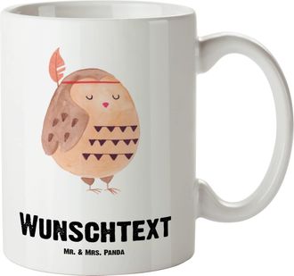 Mr. & Mrs. Panda Personalisierte XL Tasse Eule Federschmuck - Geschenke, Waldtiere, Dekoration, Abenteuer, Mit Wunschtext, Liebevollem Spruch, Mega, Jumbo Personalisie