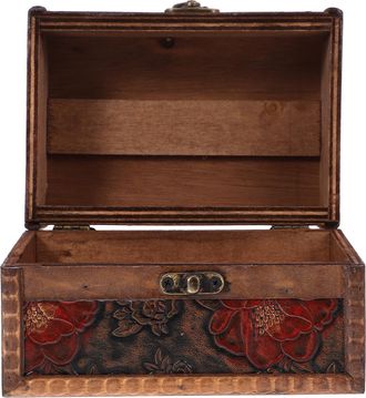 Healifty Kleine Holz Schmuckschatulle mit Blumenmotiv Vintage Schmuckk&auml;stchen mit Griff Aufbewahrungsbox f&uuml;r Ringe und Ketten Dekorative Holztruhe f&uuml;rs Schlafz