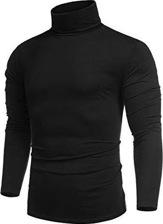 Coofandy Pull Homme T-Shirt Basique à col roulé - Coupe ajustée - sous-vêtements Thermiques - Manches Longues - Élastique - Hauts Thermiques Homme - Confortabl
