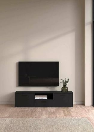 Dmora Fernsehschrank Fernande, St&auml;nder f&uuml;r Wohnzimmerfernseher, Niedriges Wohnzimmer-Sideboard, TV-St&auml;nderbasis, 147x40 h38 cm, Schwarz