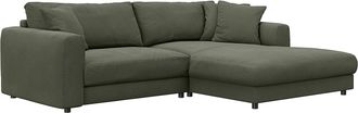 Studio Copenhagen home24 Ecksofa mit Longchair Gr&uuml;n/Graugr&uuml;n Webstoff Saia 238cm Longchair davorstehend rechts Modern