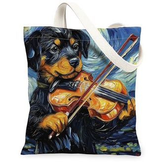 Generic Rottweilers Sac fourre-tout en toile r&eacute;utilisable pour faire du shopping Motif violon &eacute;toil&eacute; nocturne 33 x 38 cm