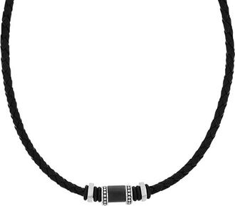 Tom Tailor Tom Tailor 2100700 Chaîne avec pendentif pour homme en acier inoxydable, carbone, bois et cuir, 47 + 5 cm, argent, idée cadeau, livré dans une boîte c