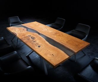 DELIFE Tischplatte Esche Natur 200 cm Epoxid milchig Transparent Unikat Nr. 32343, Massivholzplatten