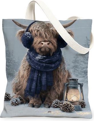 Generic Sacs fourre-tout en toile de vache dhiver, motif animal rustique, r&eacute;utilisables, confortables, vintage, l&eacute;gers et lavables pour les voyages en plein a