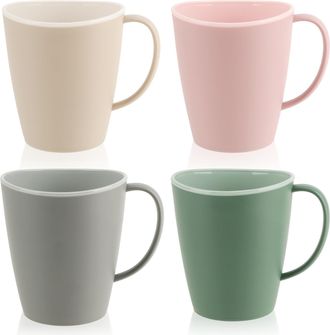 Com-Four 4x Kaffeetasse mit Henkel 360 ml - spülmaschinenfestes Becherset - Mehrweg Trinkbecher aus Kunststoff - Plastiktasse - Henkeltasse [Auswahl variiert] 