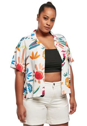 Urban Classics Damen Hemdbluse Ladies Viscose Resort Shirt, Kurzarm Bluse für Frauen, Loose Fit, Whitesandfruity, 5XL