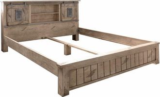 Massivmoebel24 Lit double 200x200 Manguier laqué Whitewash railway 374