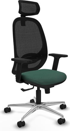 Piqueras y Crespo Verstellbarer Lendenwirbelstuhl mit 2D-Armlehnen und h&ouml;henverstellbarem Kopfteil, ausgestattet mit 3 Positionen und Schneidschaum. Schwarz/Flaschengr&uuml;