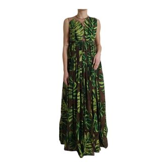 Dolce & Gabbana Tropisches Blattmuster Seiden Maxikleid - - Dresses - Damen - Gr&uuml;n - S