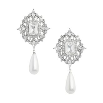 Self Portrait Femme, Accessoires, Gris, Taille: ONE Size Crystal Pearl Droplet Earrings