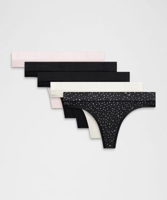 lululemon UnderEase String mit mittelhohem Bund 5er-Pack f&uuml;r Frauen - Gr&ouml;&szlig;e XL in Black/Pink Pearl/Coconut Ivory