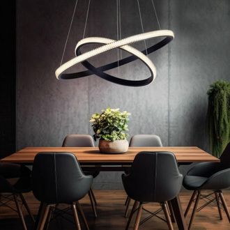 ETC Shop Hängeleuchte Deckenlampe led Pendelleuchte Esszimmerlampe Kristalle Wohnzimmerleuchte, Aluminium, schwarz, Memoryfunktion, led 3000K warmweiß, DxH
