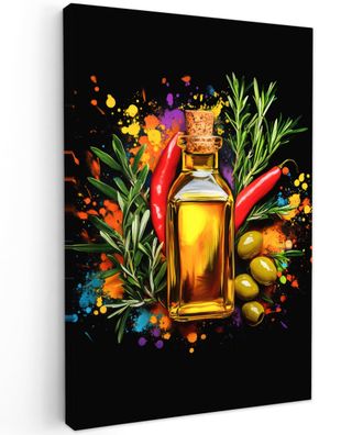 MuchoWow © Leinwand Bilder 40x60 cm Wanddeko Wohnzimmer Aesthetic Room Decor Deko Zimmer Wandbilder Modern Bild auf Leinwand Olivenöl - Graffiti - Pfeffer - Ol