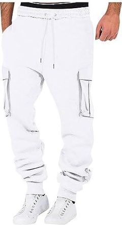 Generic Pantalon de surv&ecirc;tement cargo doubl&eacute; en polaire pour homme - Coupe ample avec plusieurs poches - Style urbain d&eacute;contract&eacute; et utilitaire, blanc, XXL