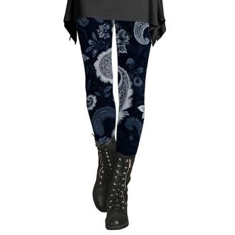 Generic Leggings de No&euml;l et dhiver pour femme Imprim&eacute; artistique Doux et extensible Leggings Femme Taille 46, bleu fonc&eacute;, 3XL