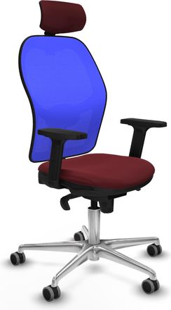 Piqueras y Crespo B&uuml;rostuhl mit 2D-Armen, h&ouml;henverstellbarer Lendenwirbelst&uuml;tze und h&ouml;henverstellbarem Kopfteil, Blau / Kastanienbraun