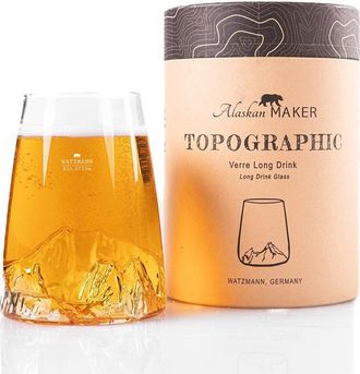 Alaskan Maker Langes Glas 450 ml - hochwertiges Borosilikat, mundgeblasen, mit geprägten Bergen | Cocktail, Bier oder Soft TOPOGRAPHIC (Watzmann)