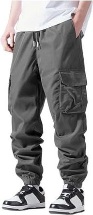Generic Pantalon Cargo Homme Taille Haute- Pantalons De Sport Palazzo Casual Couleur Unie Confortable Ample Multi-Poches Chic Streetwear De Tous Les Jours Pol