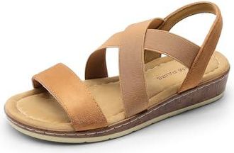 Dream Pairs Sandales Plates à la Mode pour Femme à Brides Chics Sandale décontractées dété Confortable,Size 36.5,Chameau,DWUMFS2505