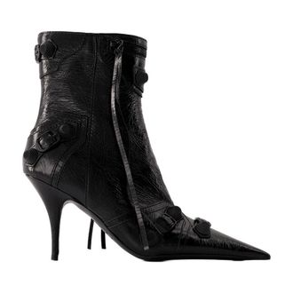 Balenciaga Womens Cagole H90 Ankle Boot Black Leather