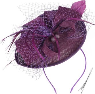 Dreshow Blume mit Einzelnem Pfeil Feder Fascinators Hut Stirnband und Eine Gegabelte Clip Braut Kopfbedeckung Derby Fascinator Pillbox Hut Kopfschmuck f&uuml;r M&auml;d