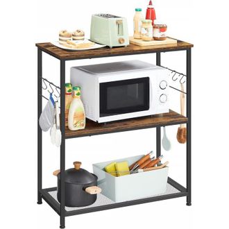Vasagle Supports imprimantes, 80 x 40 x 90 cm, &Eacute;tag&egrave;re de rangement, &Icirc;lot, Support four micro-ondes, avec 3 &eacute;tag&egrave;res ouvertes, 6 crochets, style industriel