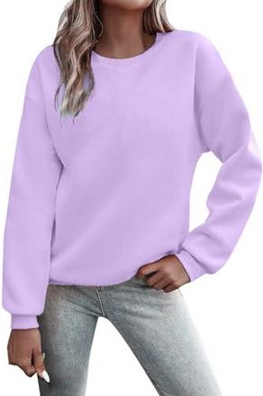 Generic Chandails en molleton pour femme - Couleur unie - Haut surdimensionn&eacute; - Col rond - Manches longues - Automne - Hiver - D&eacute;contract&eacute; - Confortable - Ten