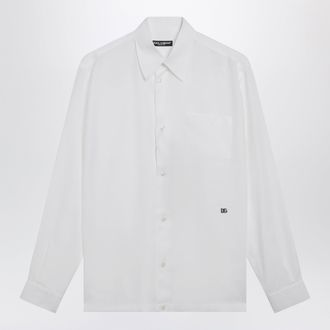 Dolce & Gabbana Hawaii-Hemd aus Leinen mit DG-Hardware in Optikwei&szlig;