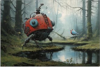 Wallario selbstklebendes Poster - Begegnung im Nebel, Aufkleber in Premiumqualität, Klebefolie Größe: 100 x 150 cm XXL-Poster