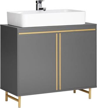 SoBuy Meuble sous Lavabo, Meuble sous Vasque avec 2 Portes et 2 Étages, Meuble sur Pied de Salle de Bain, Placard Armoire de Rangement Salle de Bain, Gris, 