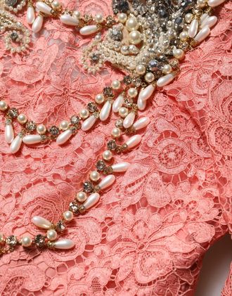 Dolce & Gabbana Womens Embellished Floral Lace Mermaid Gown Pink Viscose Nylon Cotton