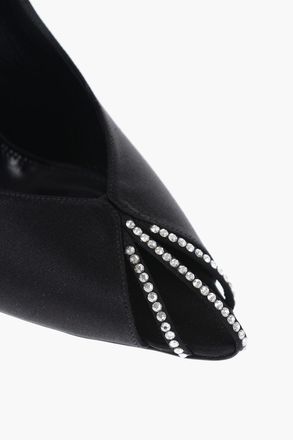 Saint Laurent Satin Open-Toe Pumps With Crystal Details 11 Cm Heel Saint Laurent