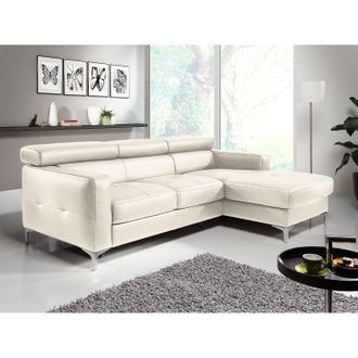 Cotta home24 Ecksofa I Echtleder Weiß/Weiß Echtleder 226 x 74 x 169cm Longchair davorstehend links Bettkasten/Schlaffunktion Modern
