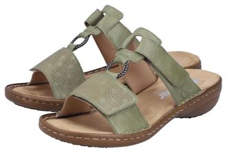 Rieker Pantolette RIEKER, Damen, Gr. 37, schilf, Lederimitat, unifarben, Schuhe Pantolette, Sommerschuh, Strandschuh, Klettschuh mit Perforation