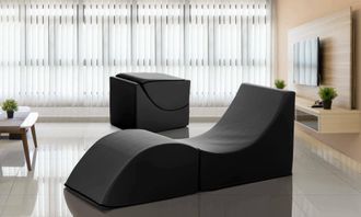 Talamo Italia Klappbett Andreina, Pouf umwandelbar in ein Einzelbett, Chaiselongue aus Öko-Leder, 100 % Made in Italy, 130 x 50 x 50 cm, Schwarz