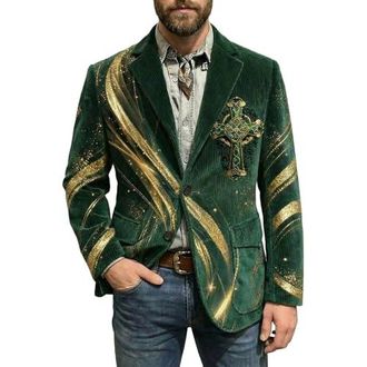Generic Veste de costume en velours c&ocirc;tel&eacute; pour homme - Style vintage - Avec impression aspect dor&eacute; et motifs celtiques - Costume de f&ecirc;te festif - Pour carnav