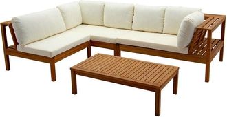 Miliboo Miliboo - Salon de jardin dangle 6 places en bois massif avec coussins d&eacute;houssables beige naturel belize