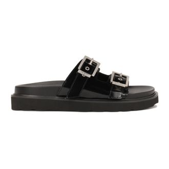 Kazar Schwarze Flip-Flops aus gl&auml;nzendem Leder mit zwei Schnallen - - Shoes - Damen - Schwarzk - 41 EU