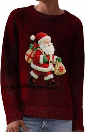 Generic Pull de Noël pour femme, imprimé 3D, pull tricoté à manches longues pour femme, pull de Noël dhiver chaud en polaire, doux et confortable, col rond, s